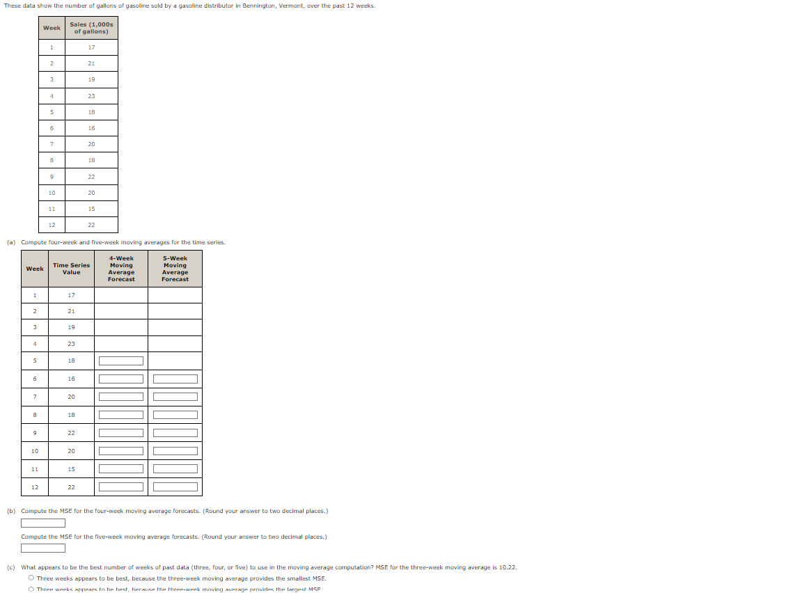 Solved (a) Compute four-week and five-week moving averages | Chegg.com