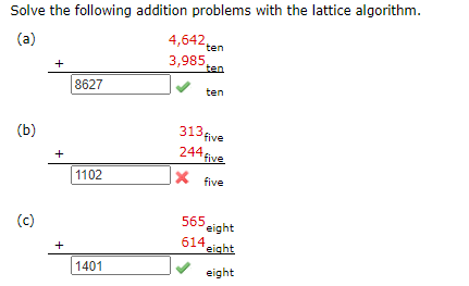 Solved Solve the following addition problems with the | Chegg.com