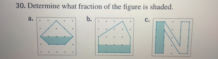 Solved 30. Determine what fraction of the figure is shaded. | Chegg.com