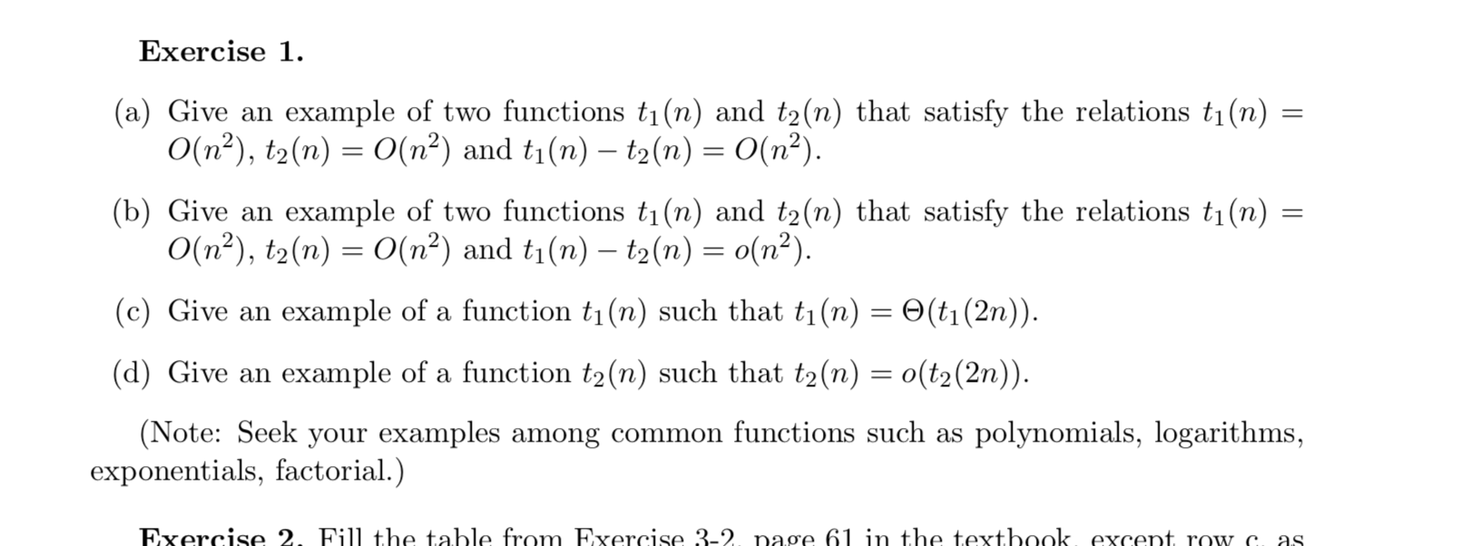 Solved Exercise 1. (a) Give an example of two functions | Chegg.com