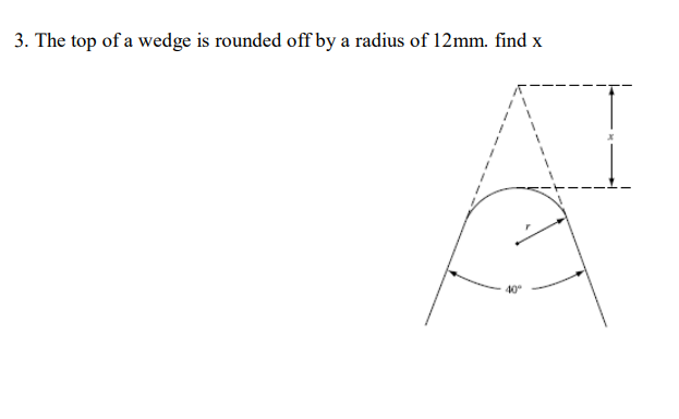 Solved 3. The top of a wedge is rounded off by a radius of | Chegg.com