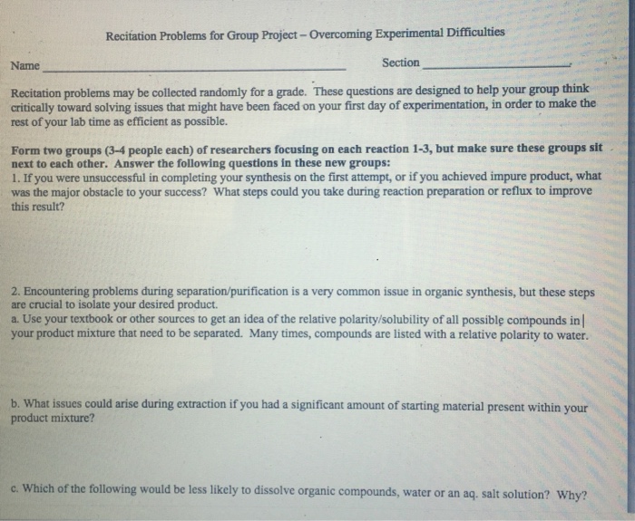 Solved Recitation Problems for Group Project- Overcoming | Chegg.com