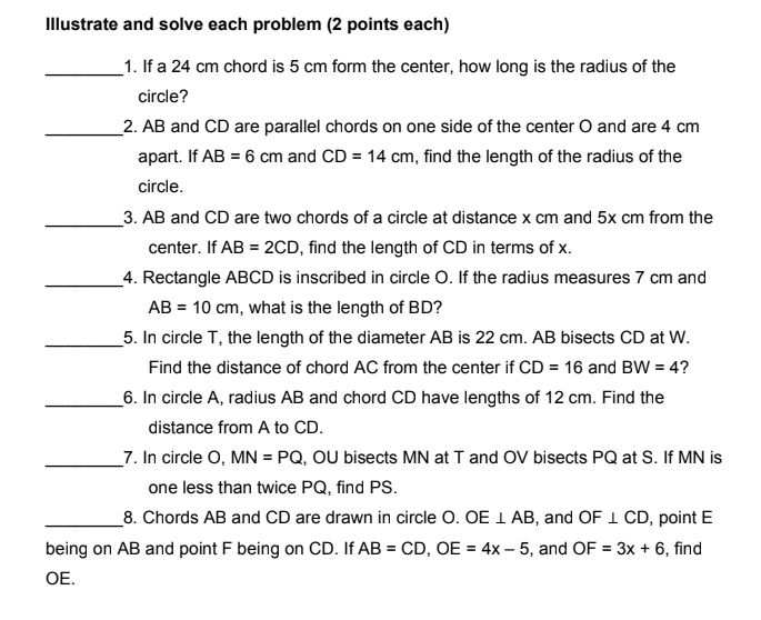 Solved Illustrate and solve each problem (2 points each) 1. | Chegg.com