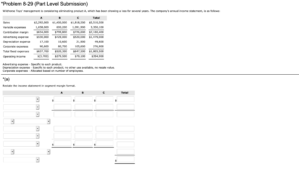 Solved *Problem 8-29 (Part Level Submission) Wildhorse Toys' | Chegg.com