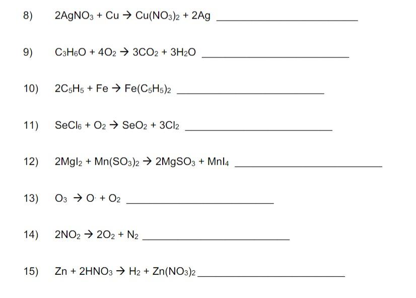Solved For the following reactions, indicate whether the | Chegg.com