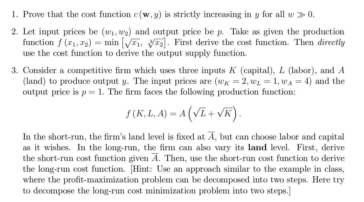 Solved Prove That The Cost Function C W Y Is