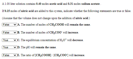 Solved False A 1.00 liter solution contains 0.40 moles | Chegg.com