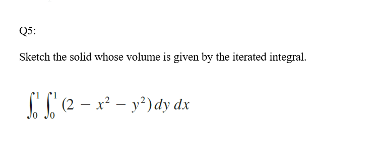 Solved Q5: Sketch the solid whose volume is given by the | Chegg.com