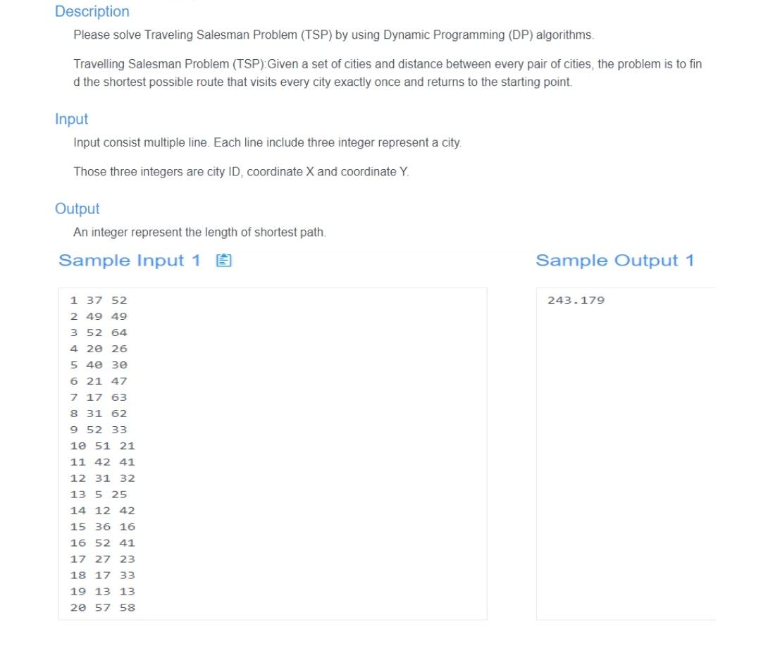 Solved Description Please solve Traveling Salesman Problem | Chegg.com
