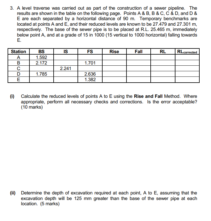Solved 3. A level traverse was carried out as part of the | Chegg.com
