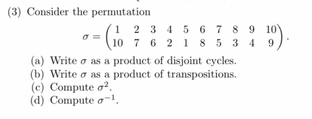 Solved (3) Consider the permutation | Chegg.com
