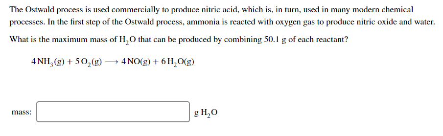 Solved The Ostwald process is used commercially to produce | Chegg.com
