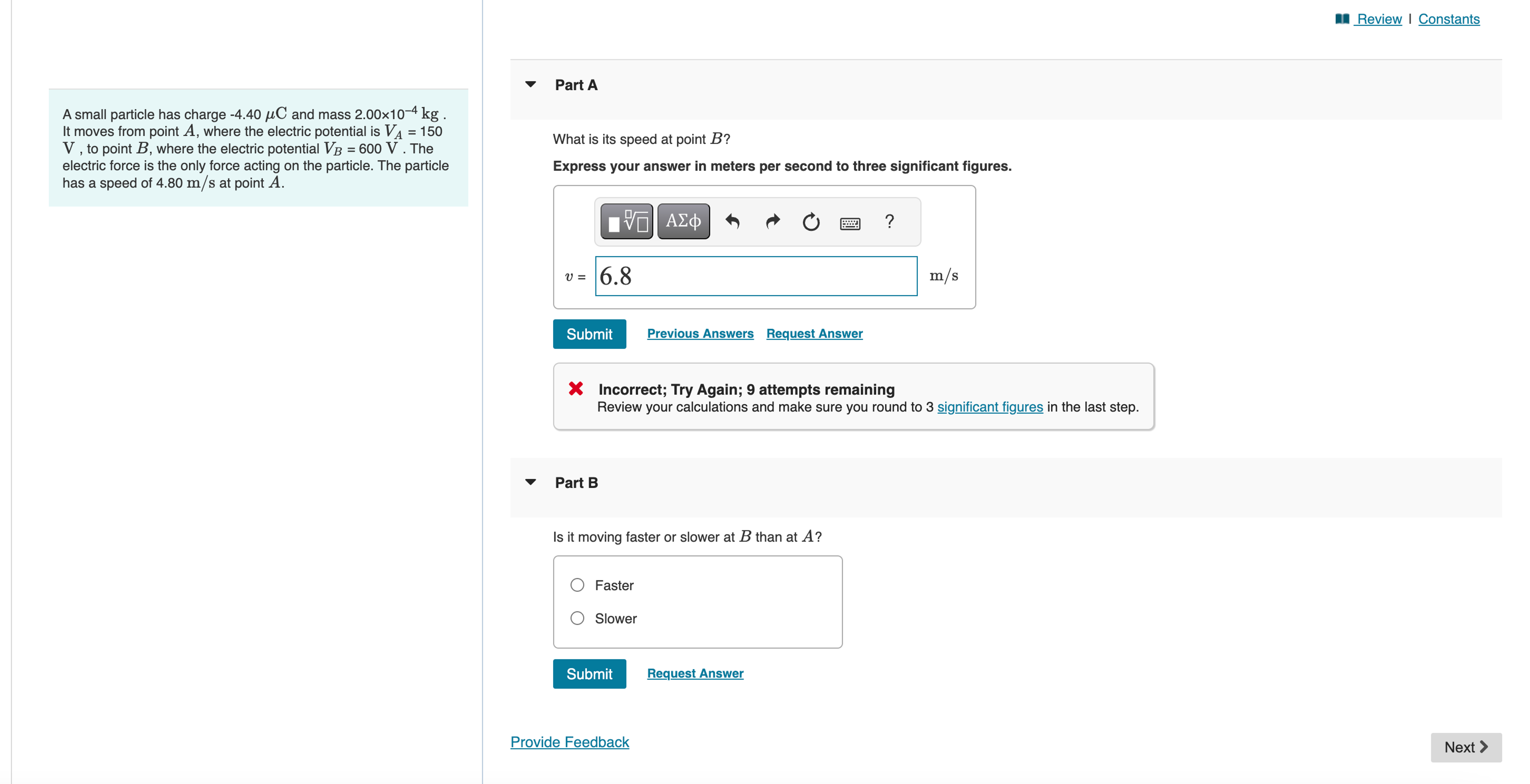 Solved A small particle has charge -4.40μC ﻿and mass | Chegg.com