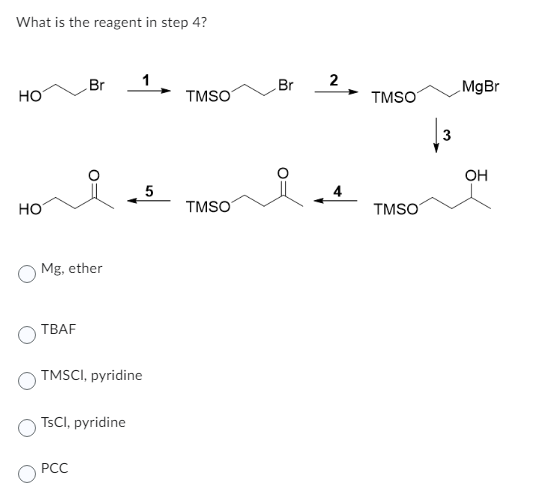 Solved What is the reagent in step 4 ? ↓3 4 Mg, ether TBAF | Chegg.com