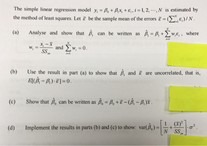 Solved The simple linear regression model y_i = beta_0 + | Chegg.com