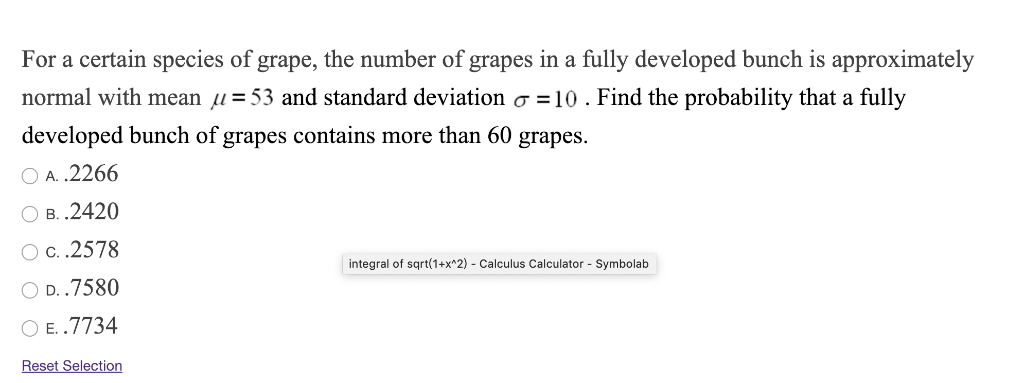 Solved For a certain species of grape, the number of grapes | Chegg.com