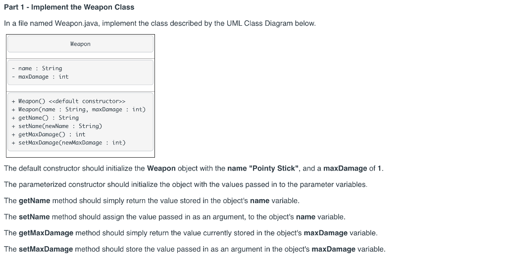 Solved Part 1 - Implement the Weapon Class In a file named | Chegg.com