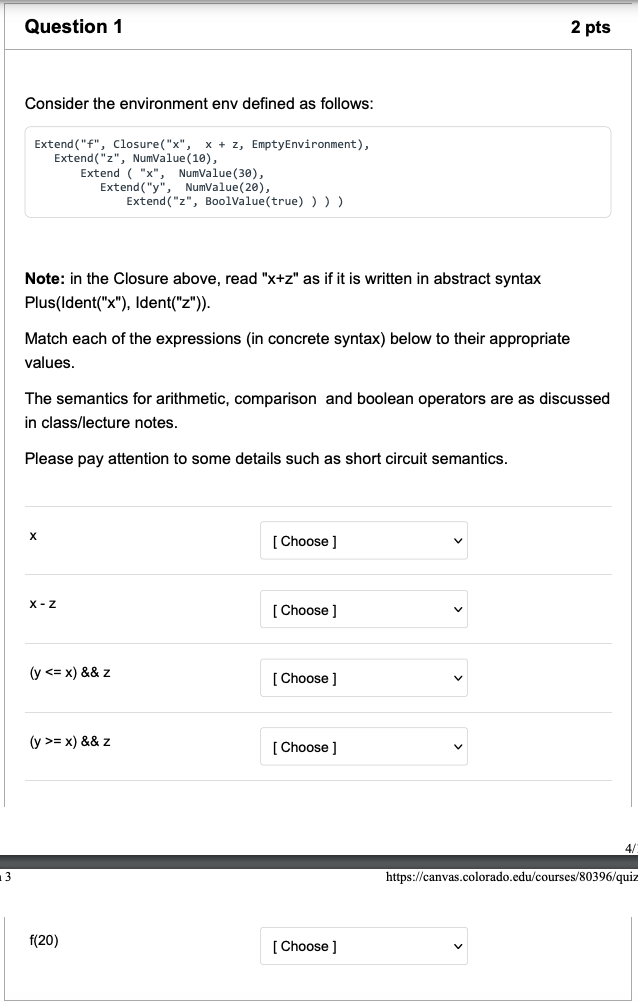 Solved Question 1 2 pts Consider the environment eny defined | Chegg.com