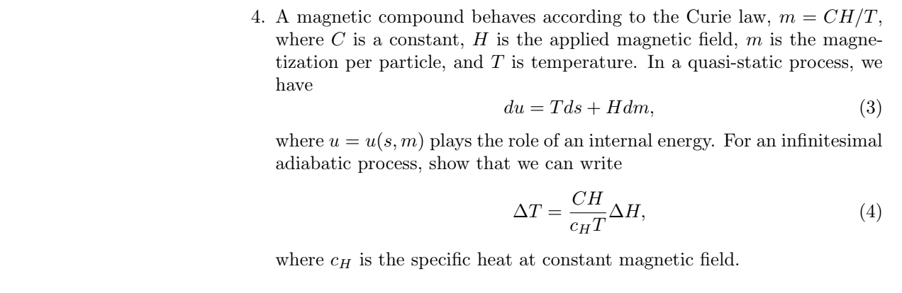 Solved 4. A magnetic compound behaves according to the Curie | Chegg.com