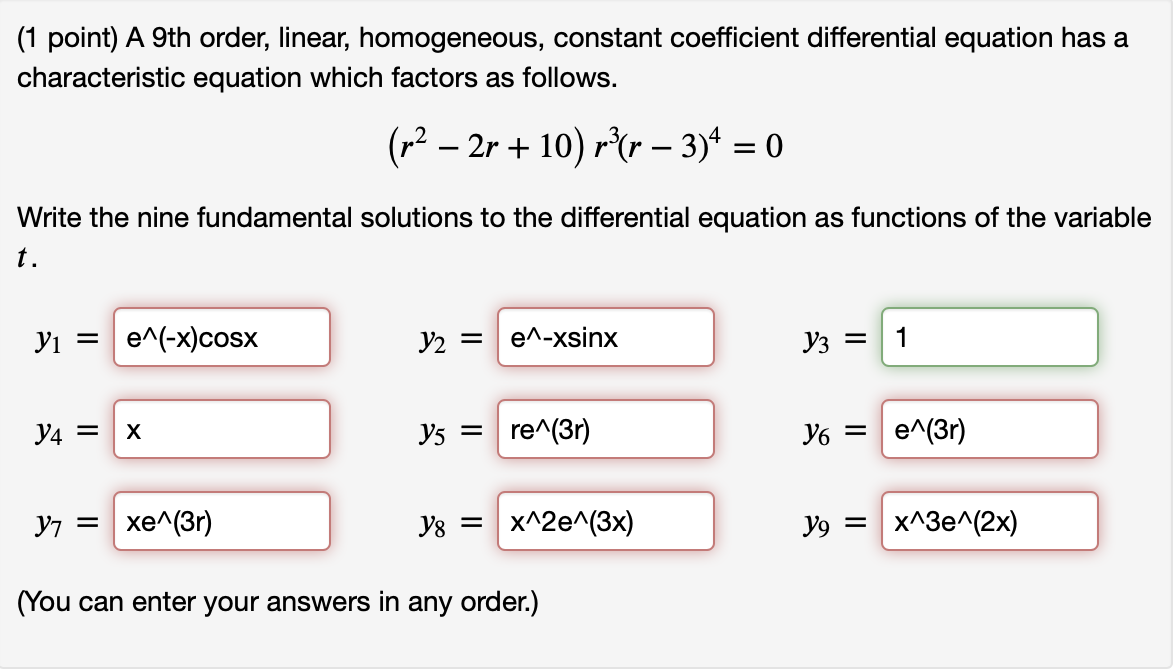 Solved (1 point) A 9th order, linear, homogeneous, constant | Chegg.com