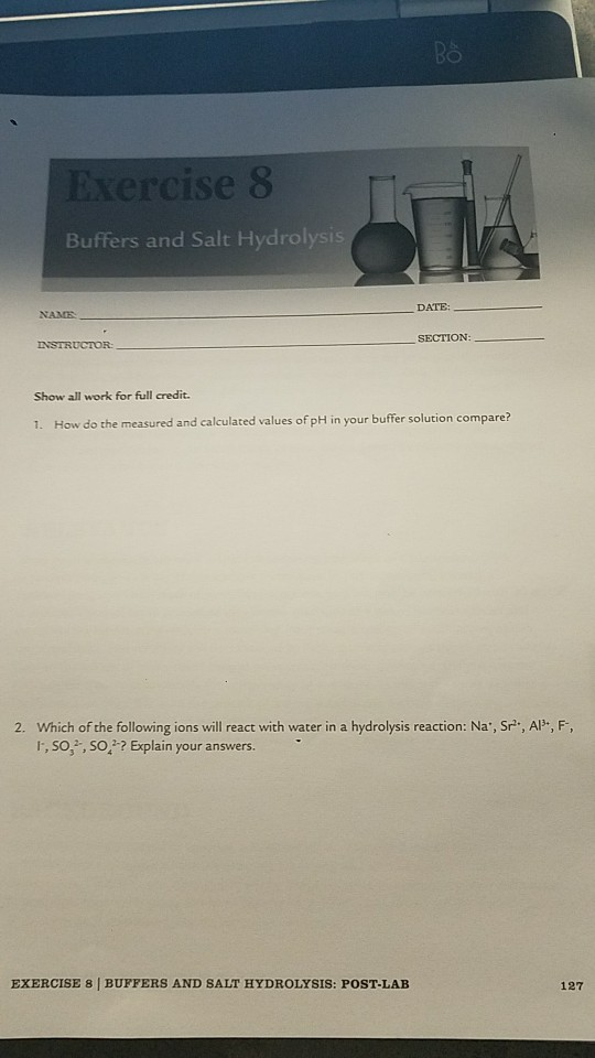 Solved Bo Buffers and Salt Hydrolysi DATE NAME SECTION | Chegg.com