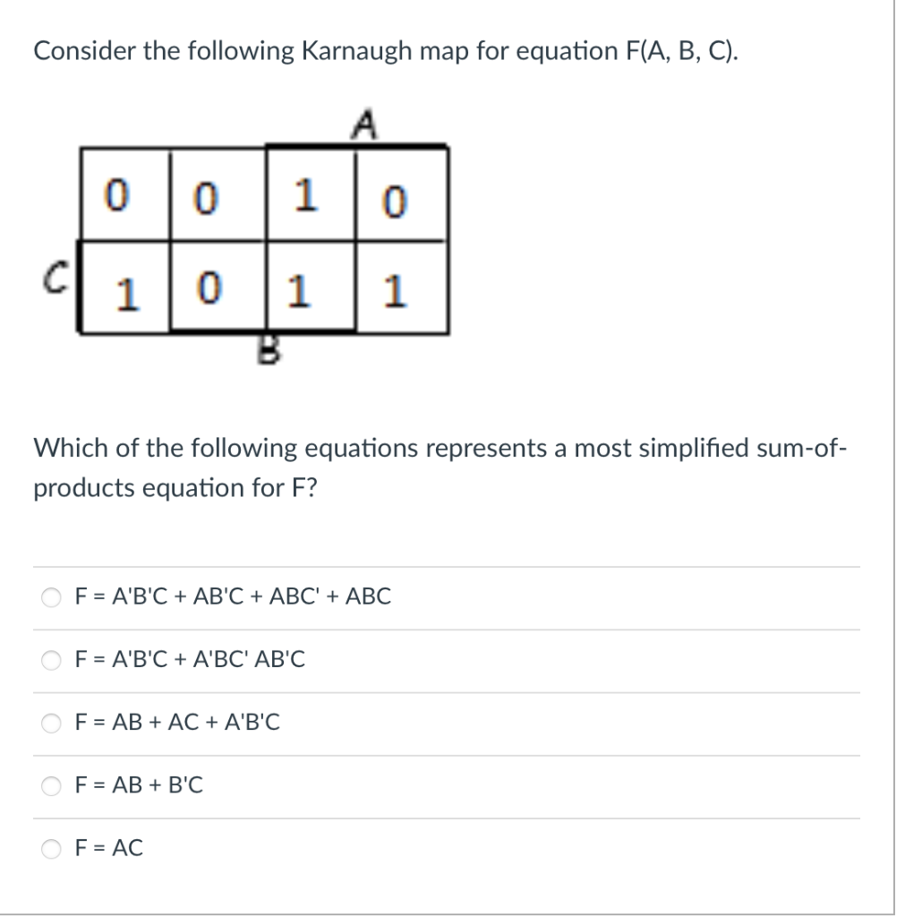 Solved Consider the following Karnaugh map for equation F(A, | Chegg.com