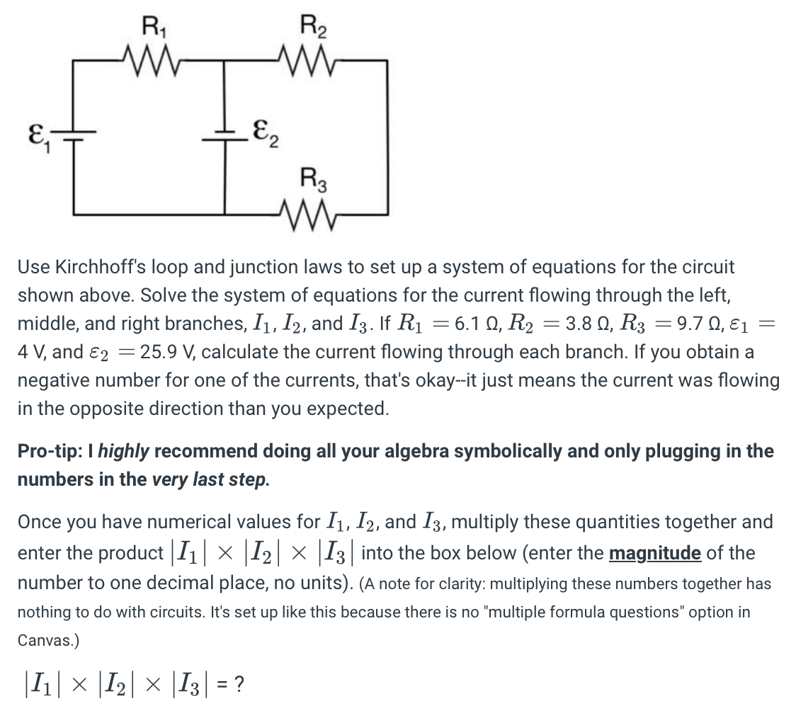 Solved Use Kirchhoff's loop and junction laws to ﻿set up ﻿a | Chegg.com