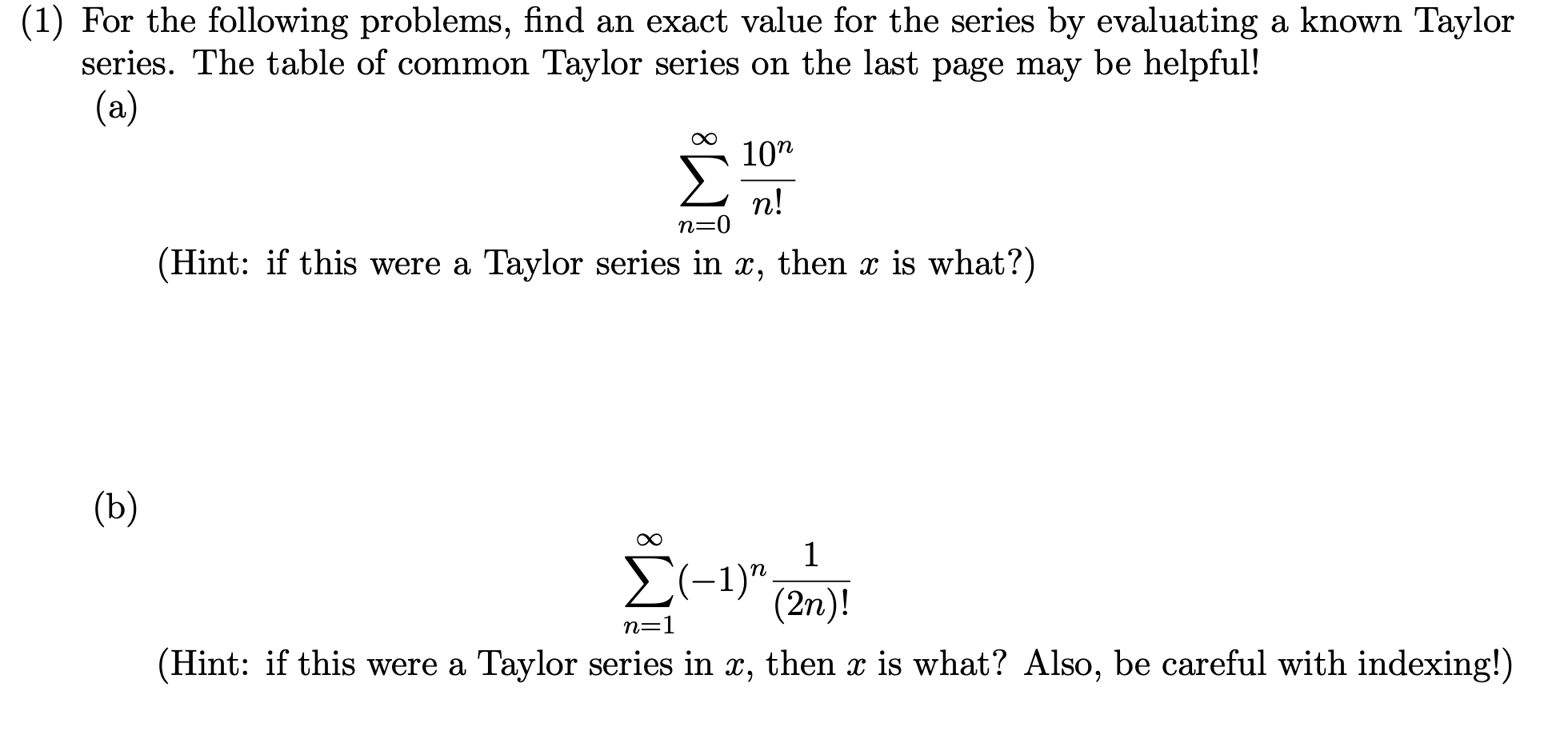 Solved (1) For the following problems, find an exact value | Chegg.com
