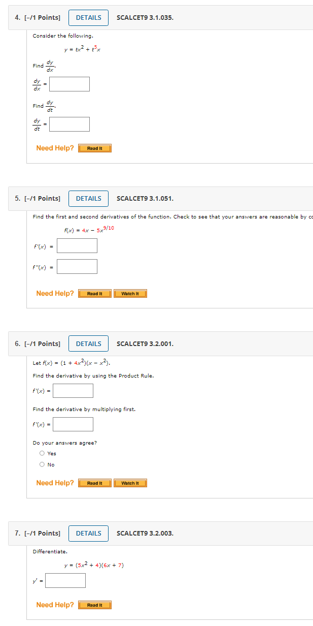 Solved -/1 Points] SCALCET9 3.1.035. Consider the following. | Chegg.com