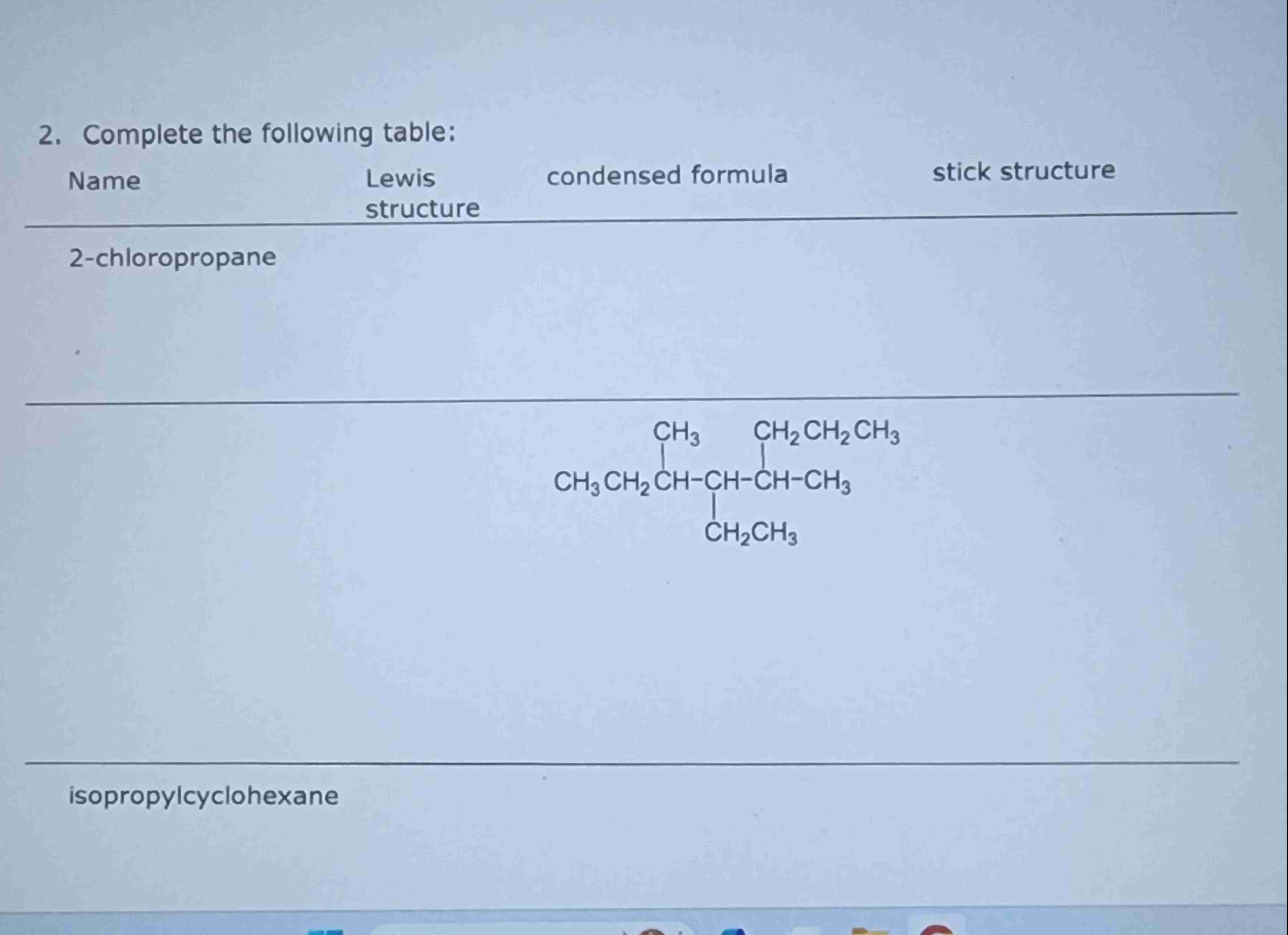 Solved Complete the following table:stick structure | Chegg.com