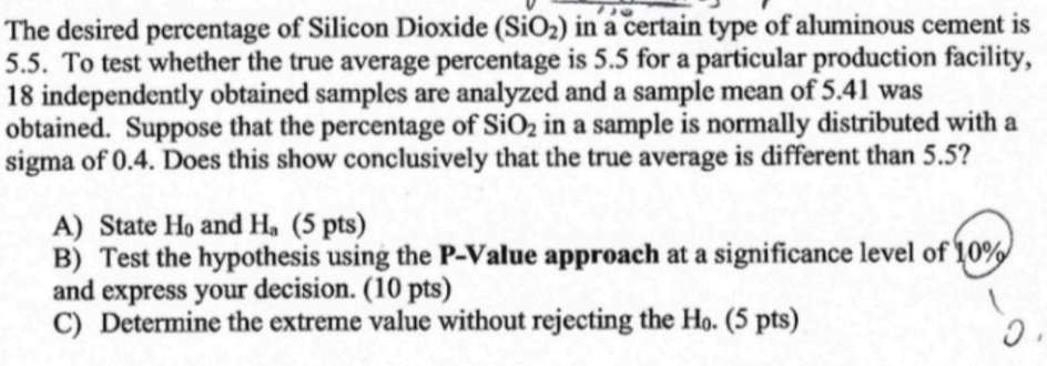 Solved The desired percentage of Silicon Dioxide (SiO2) in a | Chegg.com