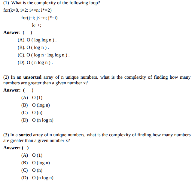 Solved (1) What is the complexity of the following loop? | Chegg.com
