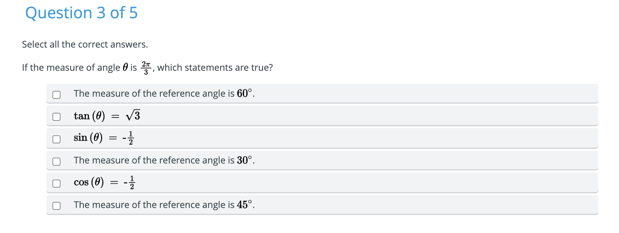 Solved If the measure of angle 0 is 2pi/3, which statements | Chegg.com