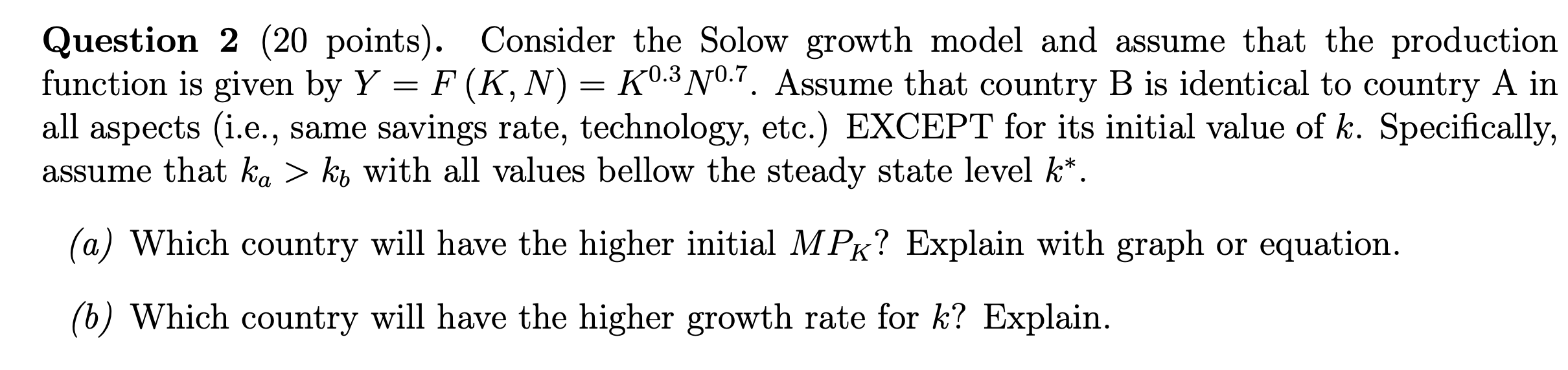 Solved Question 2 (20 points). Consider the Solow growth | Chegg.com