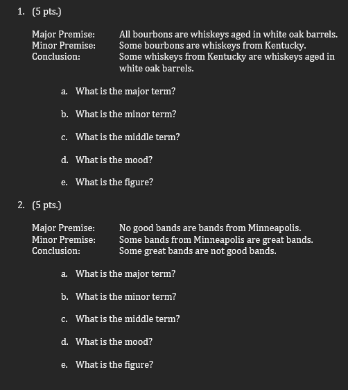 Solved 1. (5 pts.) Major Premise: Minor Premise: Conclusion: | Chegg.com