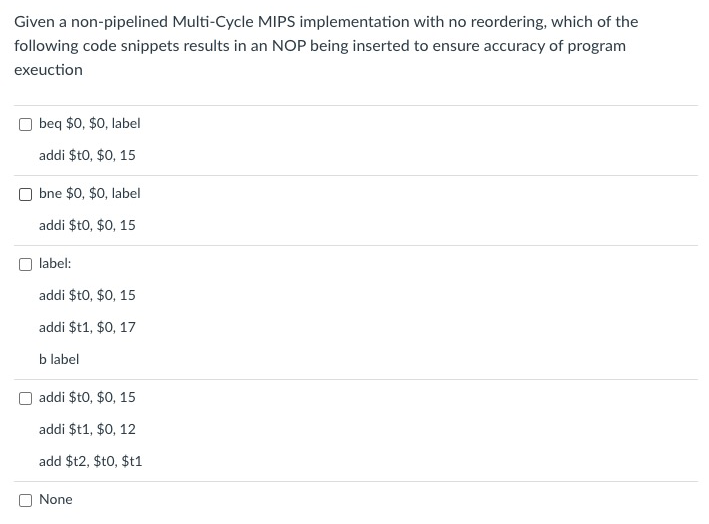 Solved Given a non-pipelined Multi-Cycle MIPS implementation | Chegg.com