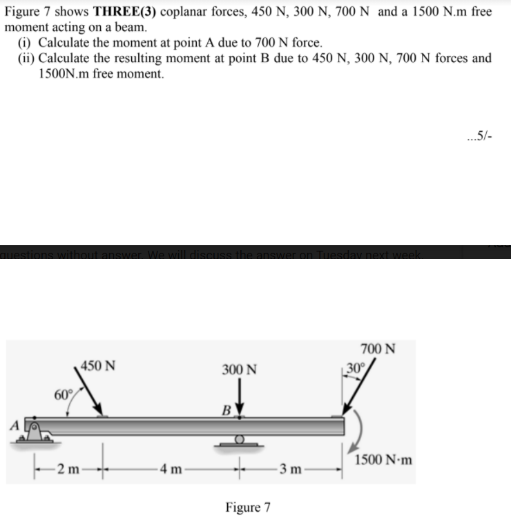 Solved Figure 7 shows THREE(3) coplanar forces, 450 N, 300 | Chegg.com
