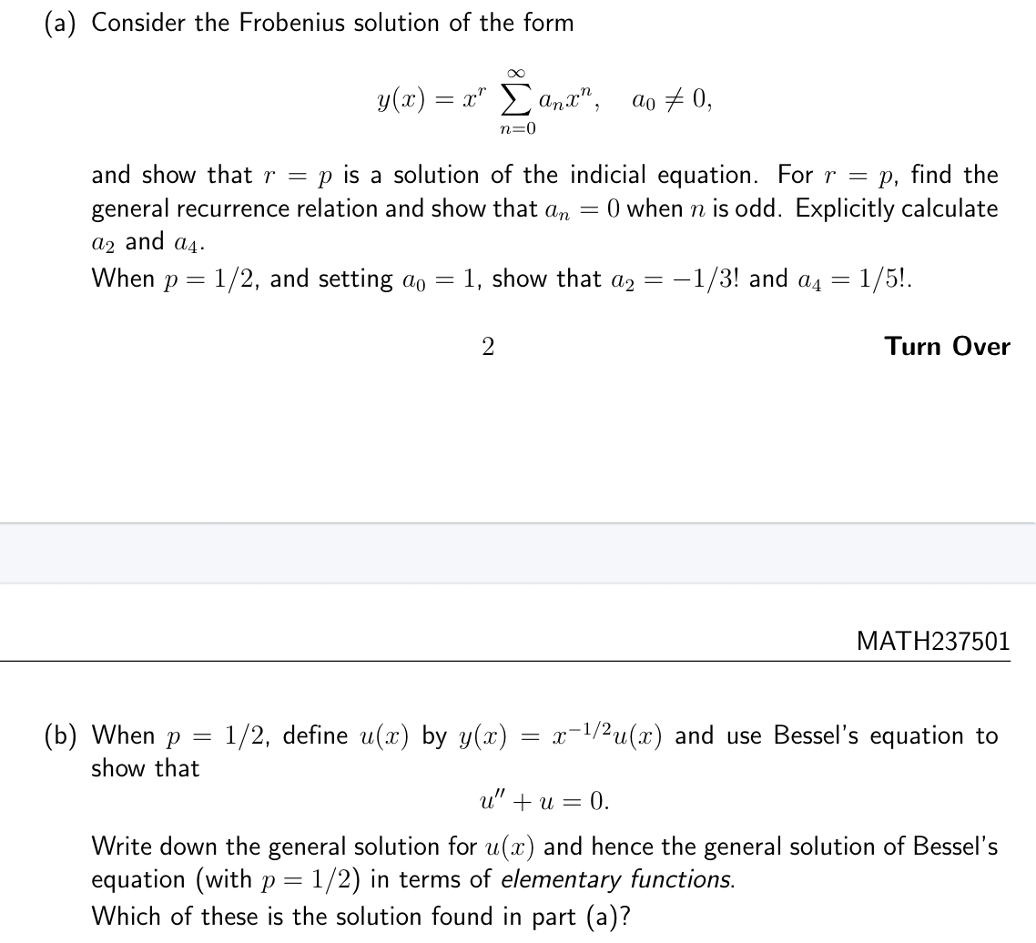 (a) Consider the Frobenius solution of the form | Chegg.com