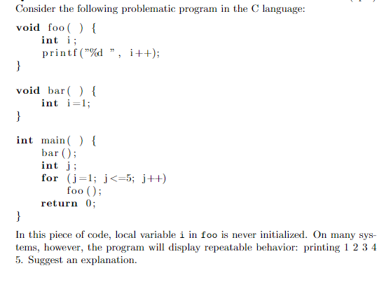 Solved Consider the following problematic program in the C | Chegg.com