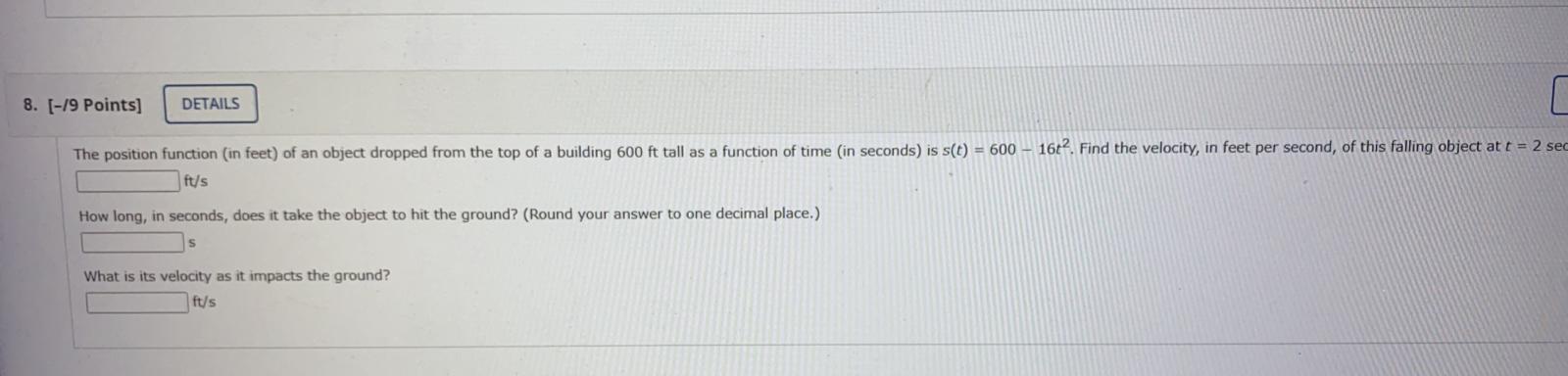 Solved 8. [-19 Points] DETAILS The position function (in | Chegg.com