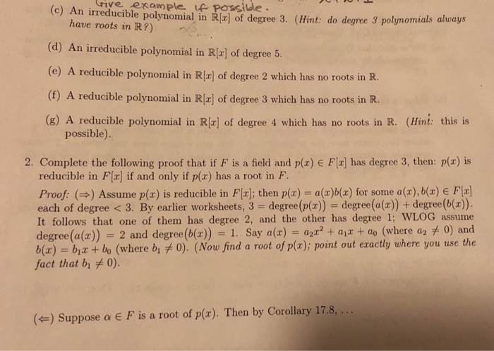 Solved ive example te posside c) An irreducible polynomial | Chegg.com
