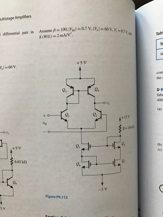 Solved 9.112 For the current-mirror-loaded differential | Chegg.com