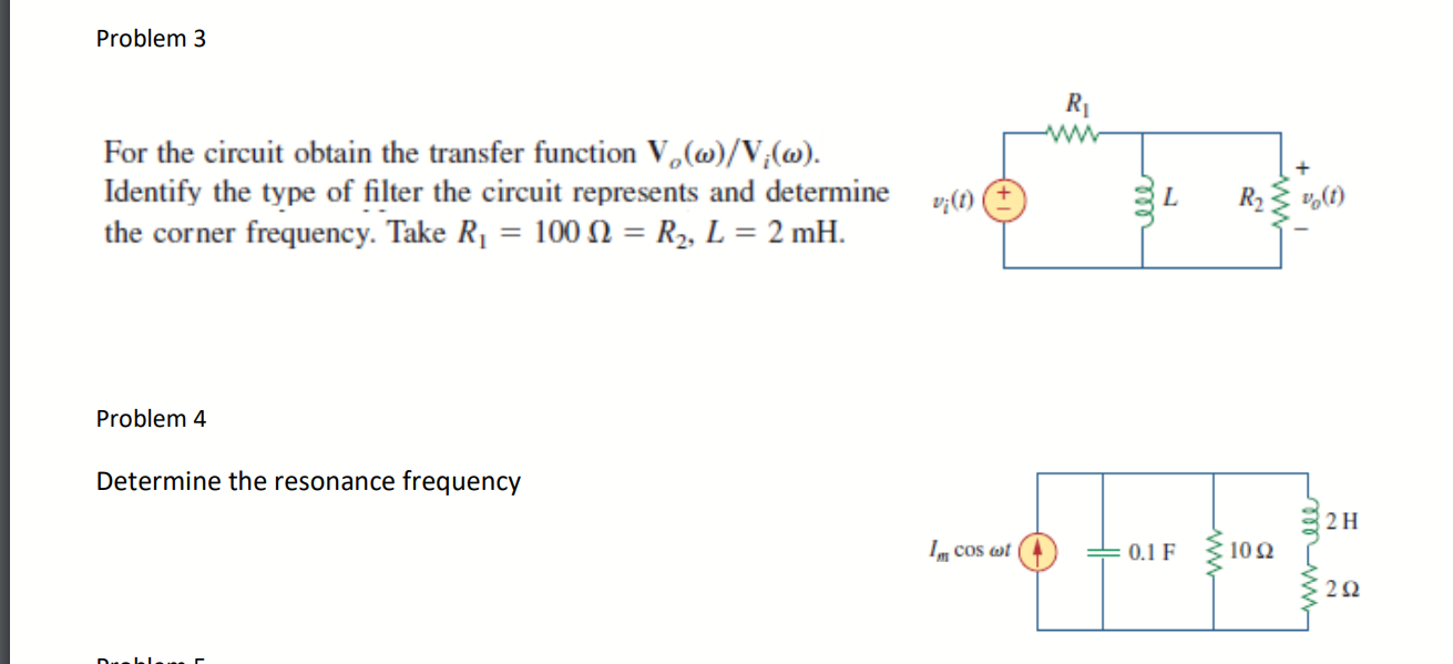 Solved Problem 3 For the circuit obtain the transfer | Chegg.com