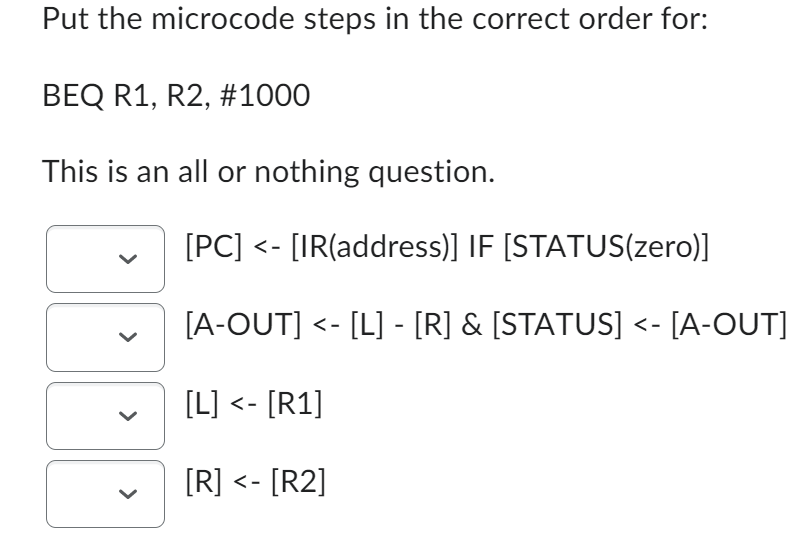 Solved Put the microcode steps in the correct order for: BEQ | Chegg.com