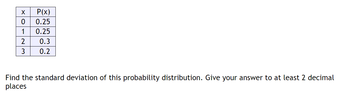 Solved Find the standard deviation of this probability | Chegg.com