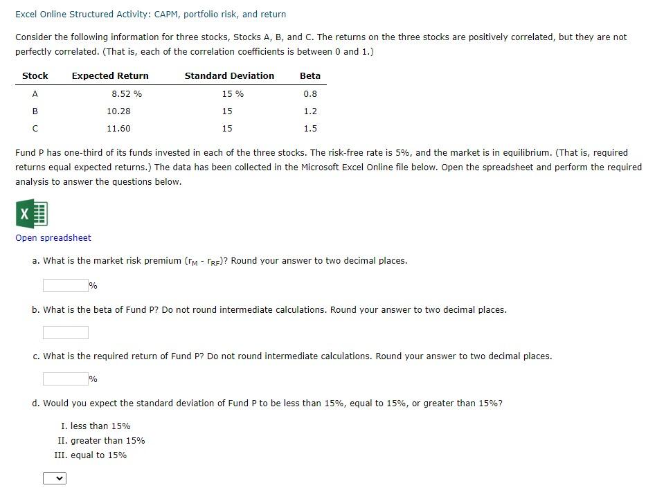 Solved Excel Online Structured Activity: CAPM, portfolio | Chegg.com