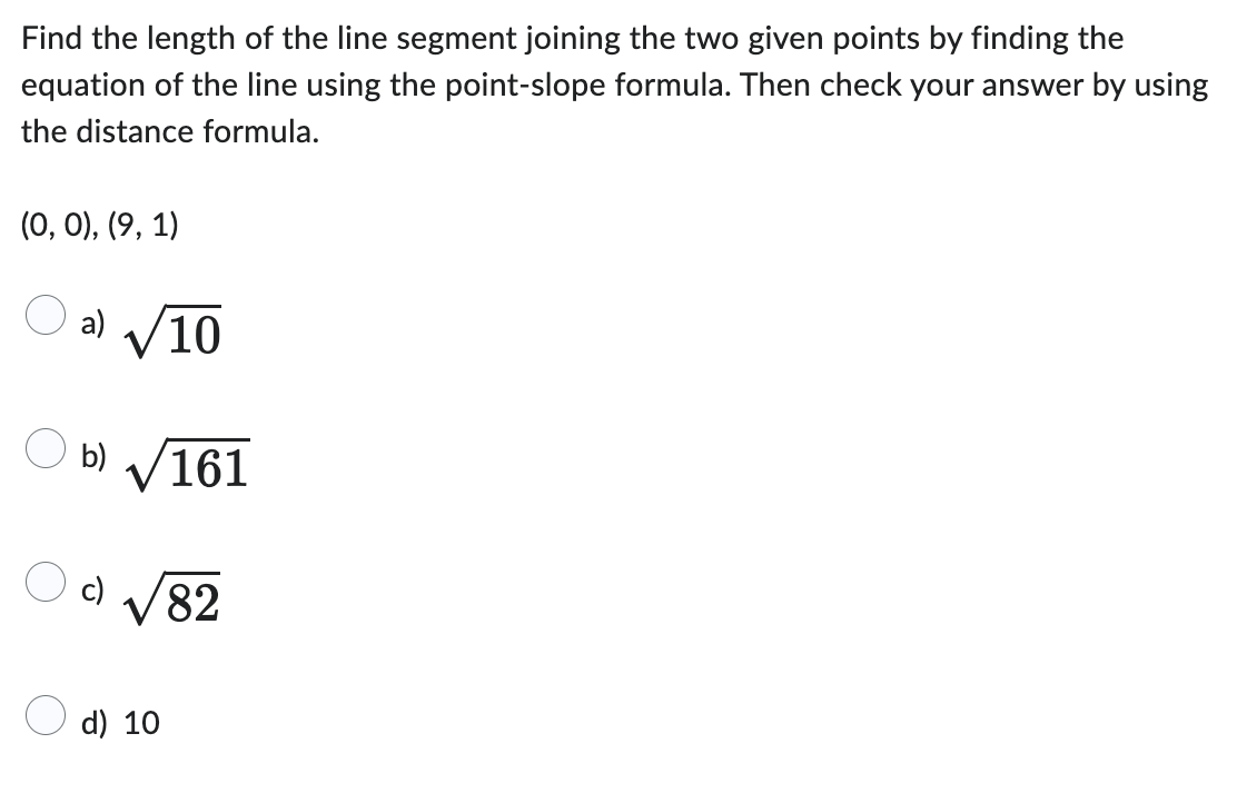 Solved Find the length of the line segment joining the two | Chegg.com