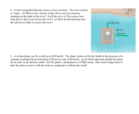 8. A raft is propelled directly across a river at 0.6 | Chegg.com