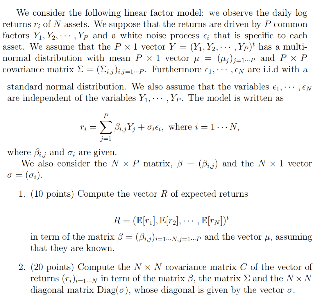 Solved We Consider The Following Linear Factor Model We