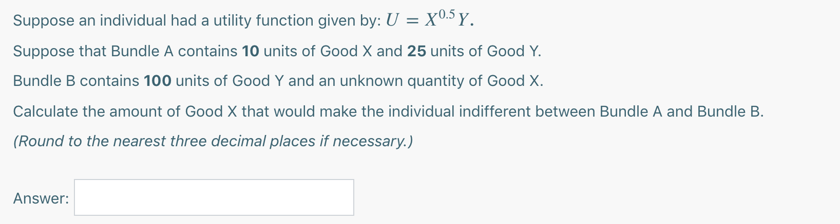 Solved Suppose an individual had a utility function given | Chegg.com